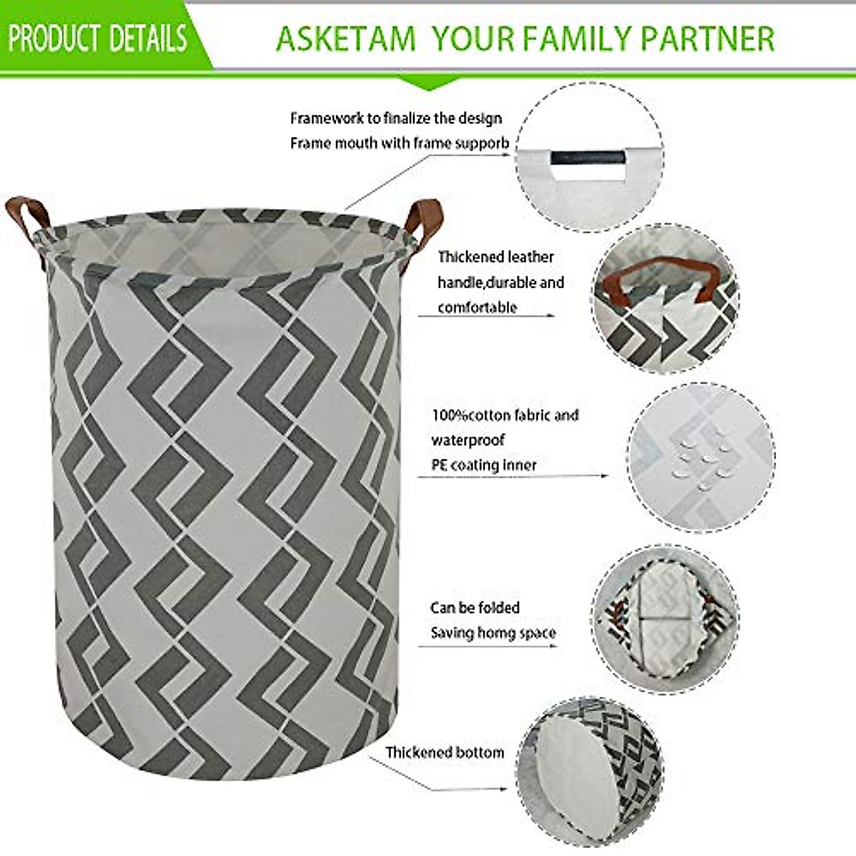 ASKETAM Fabric Laundry Basket Canvas Laundry Hamper for Dirty Clothes Toy Organizer Kid Nursery Room Decor Basket(Double seven)