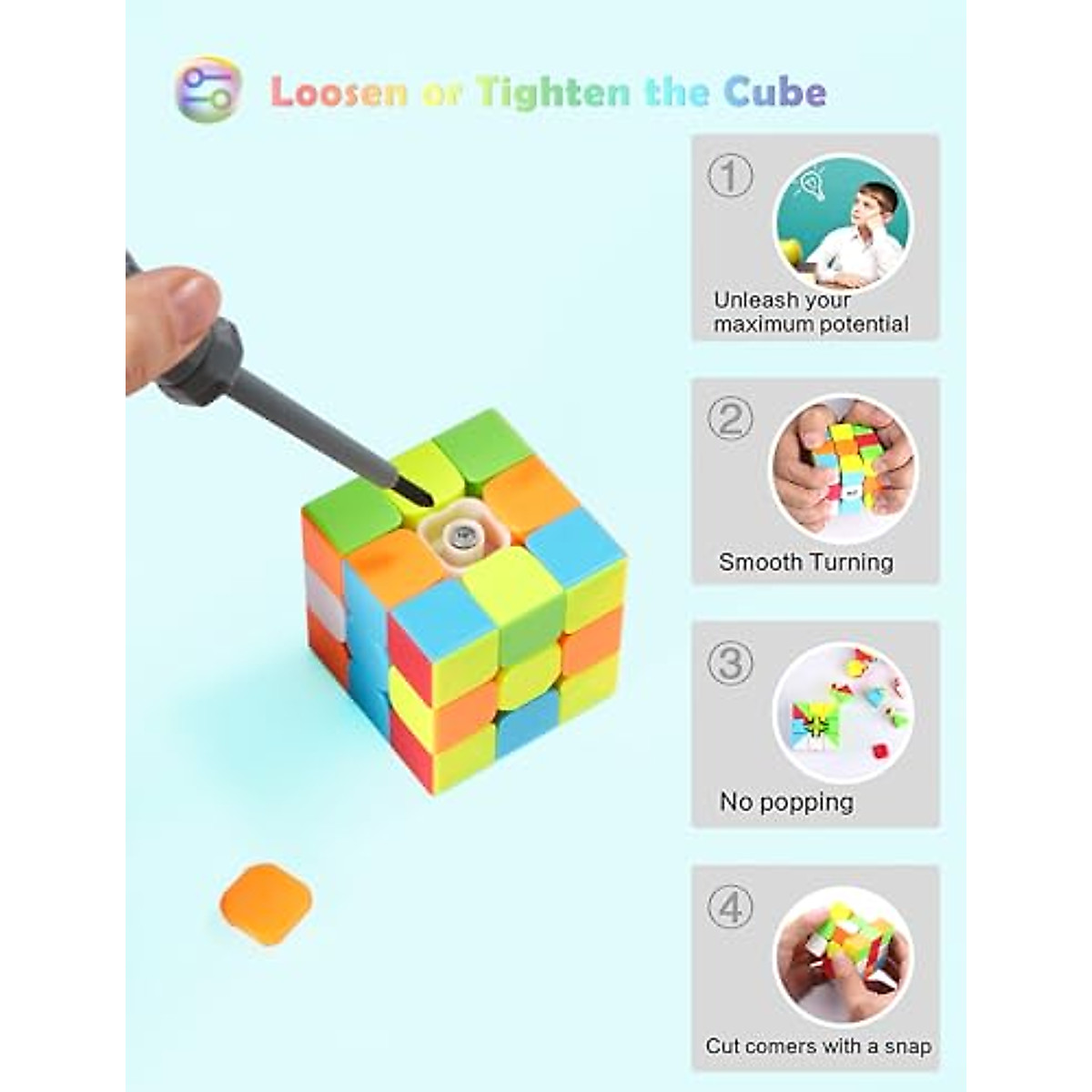 ROXENDA Speed Cube Set, Magic Cube Set of 2x2x2 3x3x3 Pyramid Cube Smooth Puzzle Cube (Stickerless)