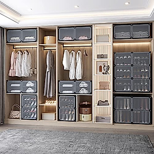 UNZIPE Shoe Rack, 8-Tier Shoe Storage Cabinet 16 Pairs Free Standing Shoe Racks Plastic Shoes Shelves DIY Cube Organizer for Closet Hallway Bedroom Entryway Garage, Dark Grey