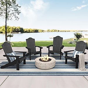 LUE BONA Adirondack Chairs Set of 4, Black Poly Adirondack Chair, Modern Plastic Adirondack Fire Pit Chairs Weather Resistant for Patio, Porch, Deck, Pool, Garden, Backyard