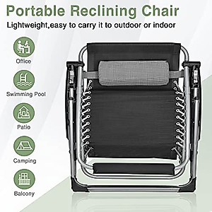 Slendor Oversized Padded Zero Gravity Chair XXL, 33inch Zero Gravity Recliner, Folding Reclining Lounge Chair,Indoor Outdoor Patio Chairs with Pillow, Cushion, Footrest,Cup Tray, Support 500lbs, Grey