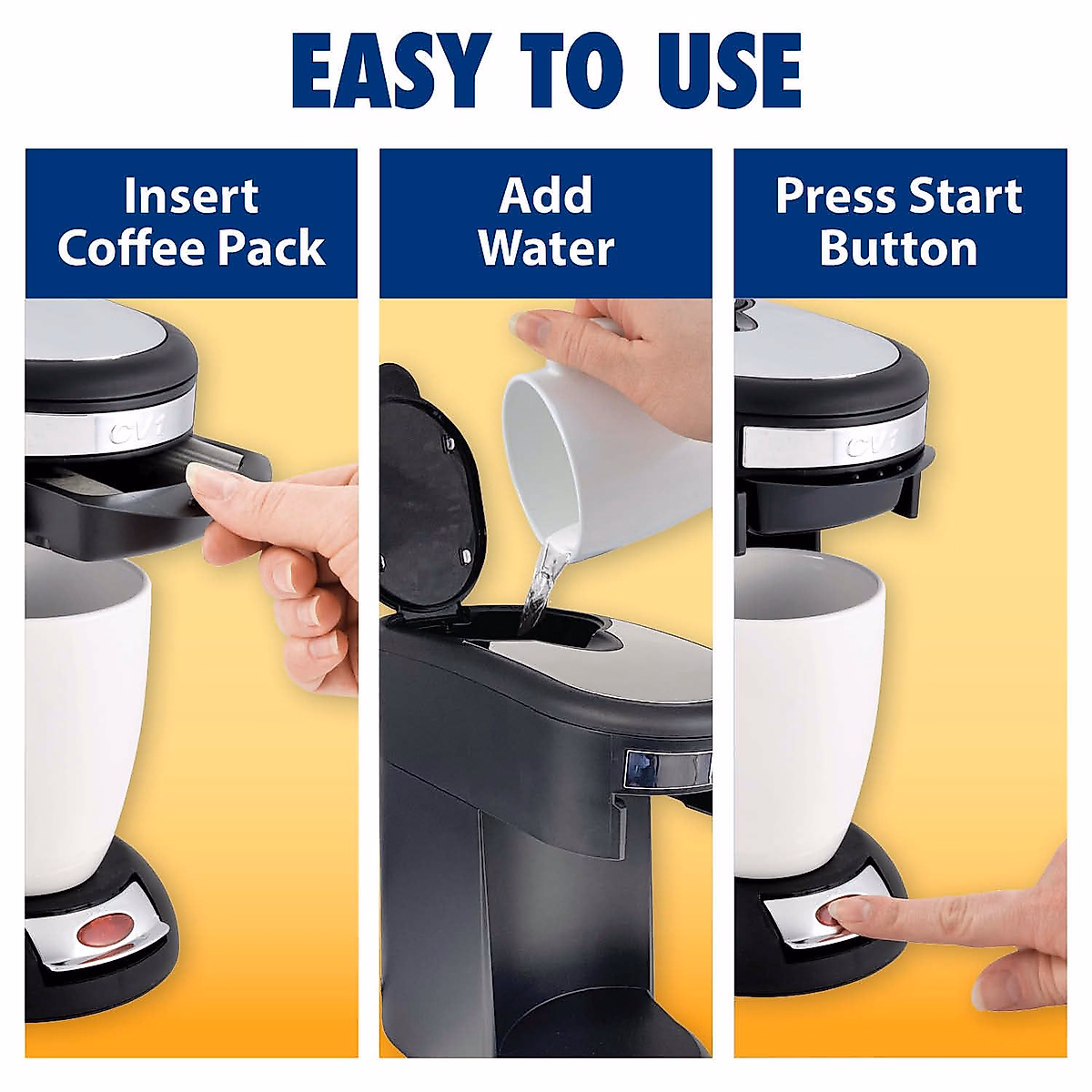 Café Valet Single Serve Coffee Maker, Brews 10 Ounces of Coffee or Hot Water, Compatible Coffee Packs