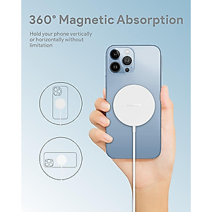 Magnetic Wireless Charger Compatible with MagSafe Charger, for iPhone Wireless Charger with 20W PD USB C Charger for iPhone 15/15 pro/15 plus/15 promax/ 14/14 pro/14 pro max/ 13 (White 1 Pack)