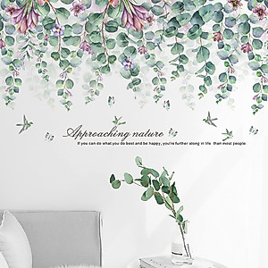Prabahdak Green Leaves Wall Stickers Flowers Vine Wall Decal Stickers DIY Removable Quotes Floral Wall Decor for Living Room Bedroom Kitchen Playroom Nursery Room Decoration