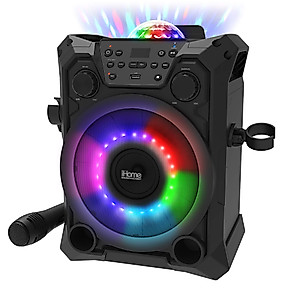 iHome Karaoke Machine with Bluetooth Speaker and Wired Microphone Designed for Kids and Adults, Includes USB Recording Feature and Party Lights