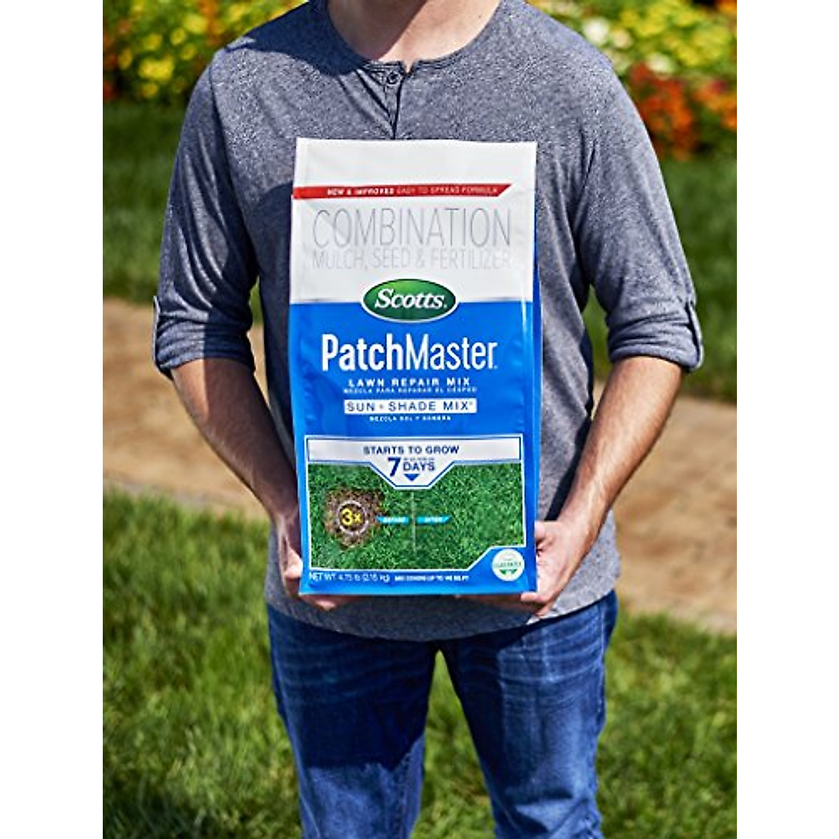 Scotts PatchMaster Lawn Repair Mix Sun + Shade Mix, Combination Grass Seed, Fertilizer, and Mulch, 4.75 lbs.