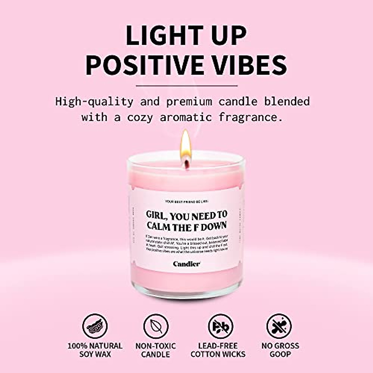 Ryan Porter Calm The F Down Candles - 100% Natural & Vegan - Made of Hand-Poured Soy Wax & Cotton Wick - Smells Cherry Blossom, Magnolia & More - Decor Glass Candles - No Parabens, Phthalates, Lead