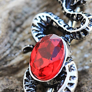 Covet Jewelry 316L Stainless Steel Two-Headed Snake with Ruby Red CZ Industrial Barbell