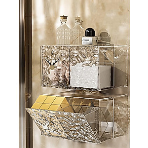 Remtavena Makeup Cotton Storage Box, No-Drill Wall-Mounted Shelf for Bathroom, Cotton Swab and Lipstick Holder, Light Luxury, High Aesthetics (White 2pcs)