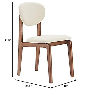 Elle Decor Coralie Mid-Century Modern Upholstered Dining Chair, Walnut-Stained Wood and Tapered Legs, Buttercream