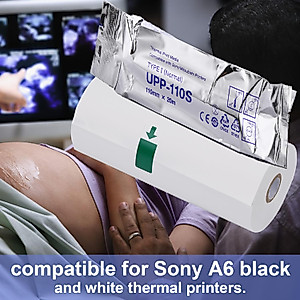 10 Rolls Compatible for Sony UPP-110S, Ultrasound Thermal Print 110 Film/Media Black and White, 110mm x 20m, A6 Black and White Printers Type I