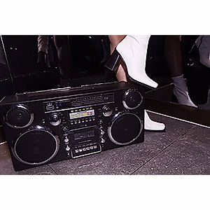GPO Brooklyn 1980S-Style Portable Boombox - CD Player, Cassette Player, FM Radio, USB, Wireless Bluetooth Speaker - Black