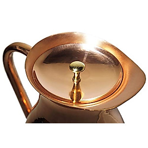 Pure Copper Pitcher (70 oz, 2 Liter) Handcrafted Water Jug & Copper/Brass Lid, Raw Interior for For Ayurveda Health