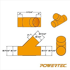POWERTEC 4 Inch Y Fitting for 4 Inch Dust Collection Hose, 4 Inch Dust Collection Hose Connector Fittings for Dust Collection System (70106V)