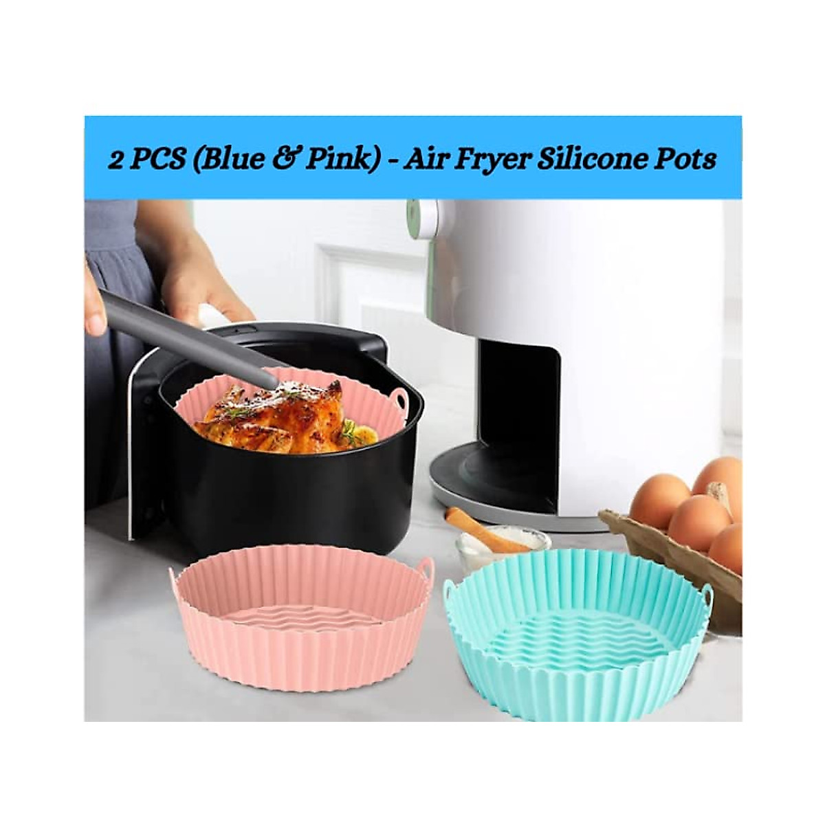 Silicone Air Fryer Basket 2pcs, Air Fryer Silicone Liners for 3-5QT Reusable Air Fryer Liners Silicone - 7.5inch Airfryer Liners, Non Stick Air fryer Accessories