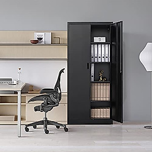 Metal Storage Cabinets with Locking Doors and Adjustable Shelves, Steel Storage Cabinet for Garage, Office, Classroom - Black