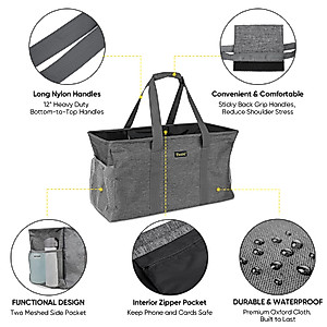 BALEINE Extra Large Utility Tote Bag with Wire Frame for Storage (Gray, 1-Pack)