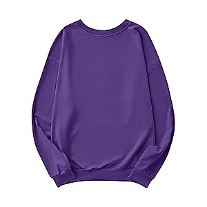 Fall Outfits For Women, And Winter Round Neck Long Sleeve Sweatshirt Top Plain Casual Basic Pullover Hoodie Women Sweatshirt Hoodie Fashion 2023 Unwell Green Vest Shirts (L, Dark Purple)