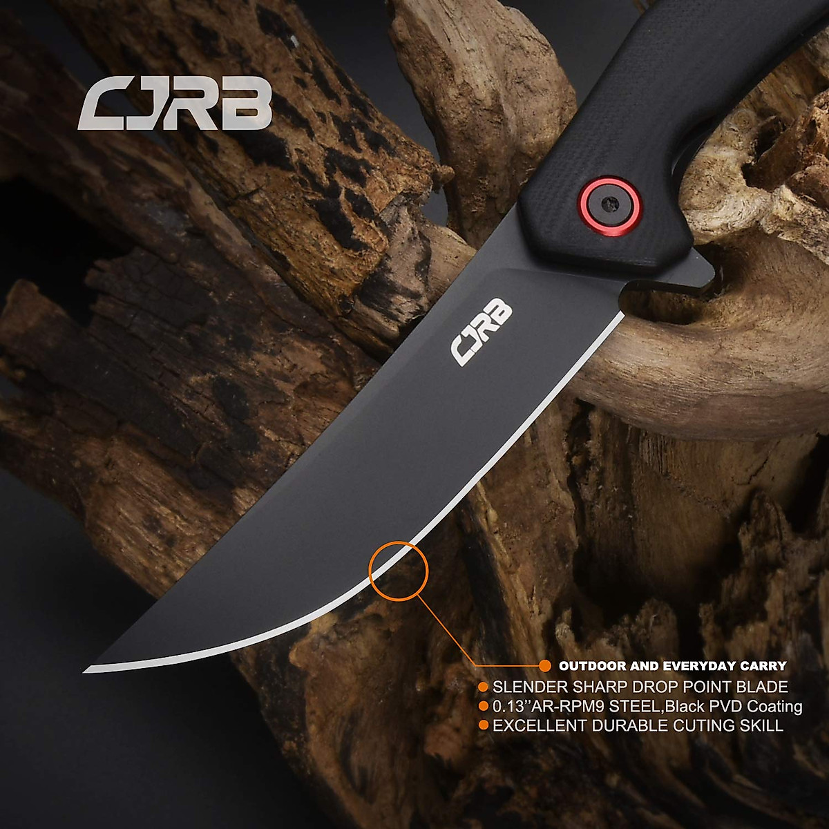 CJRB Tactical Knife, Small Folding Pocket Knife with AR-RPM9 Steel Blade and G10 Handle for Men Outdoor, Survival, Hunting, Camping Gobi(J1906B) Black