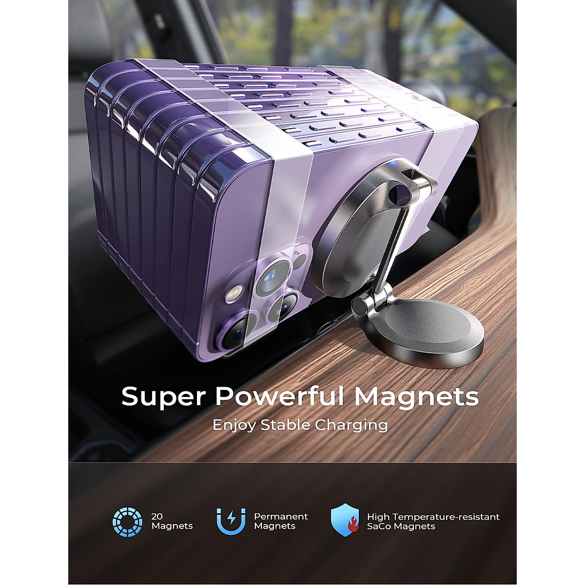 LISEN Magnetic Car Phone Holder for 6 Strong Magnets, 360 Rotatable, Fits 4.7-7.0in Phones, Universal Compatibility