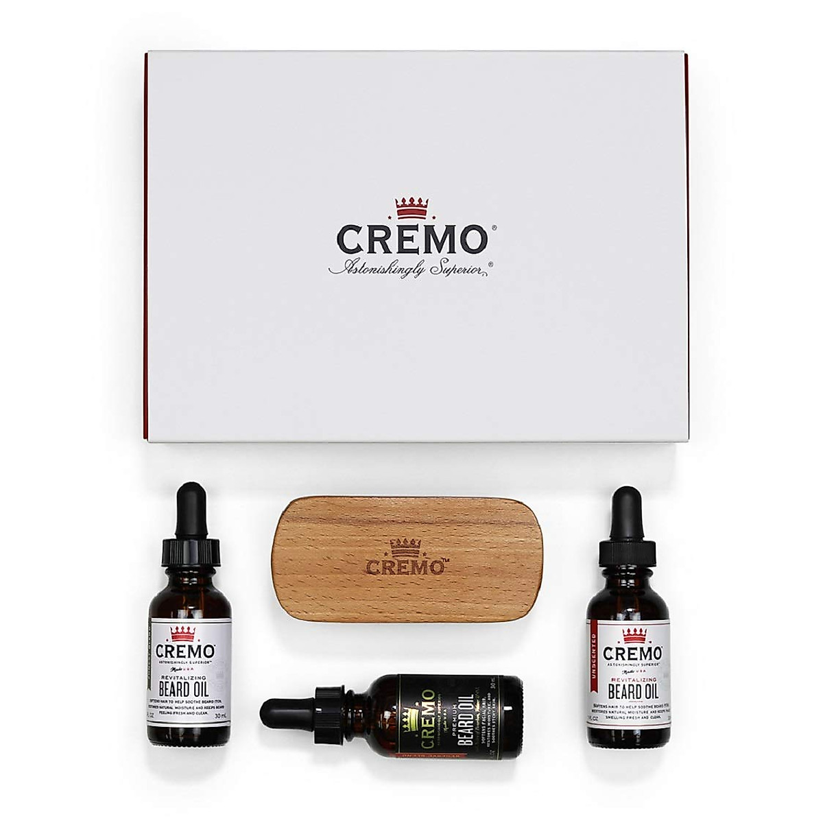 Cremo Beard Oil Kit for Restoring and Revitalizing Beards – Includes Reserve Blend Beard Oil, Mint Blend Beard Oil, Forest Blend Beard Oil, and 100% Boar Bristle Brush