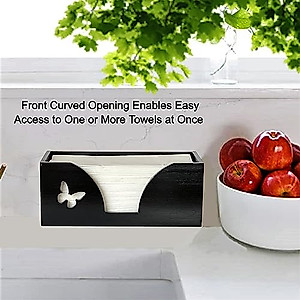 Countertop Paper Towel Dispenser with Engraved Butterfly in Black Bamboo – Compatible with C Fold, Multifold, Trifold & Z Fold Hand Napkins Folded Size 10.5" x 4.0" Or Smaller (Black)