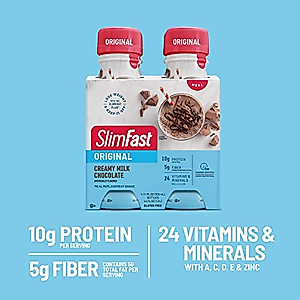 SlimFast Meal Replacement Shake, Original Creamy Milk Chocolate, 10g of Ready to Drink Protein for Weight Loss, 11 Fl. Oz Bottle, 4 Count (Packaging May Vary)