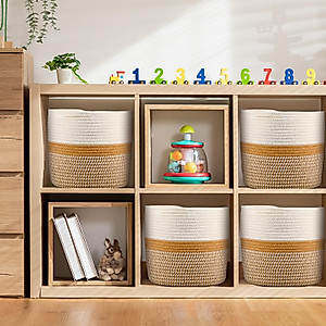 Thyle 9 Pcs Woven Cotton Rope Basket Bulk Storage Cubes Baskets Bins with Handles 10.2 x 10.2 x 10.2'' Round Organizer Bins Cute Toy Basket for Cube Storage Organizer Shelves Clothes Towels