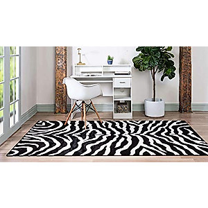 Unique Loom Wildlife Collection Animal Inspired with Zebra Design Area Rug, 6 x 9 ft, Black/Ivory