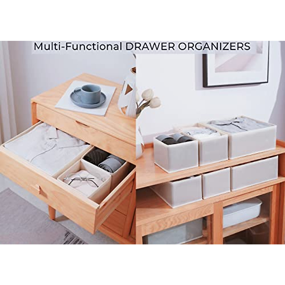 12 Pack Drawer Organizer, Foldable Drawer Organizers for Clothing, Cloth Drawer Dividers Storage Bins, Clothes Drawer Organizer for Underwear,Folded Clothes,Baby Clothing,Socks,Bra,Towels,Ties