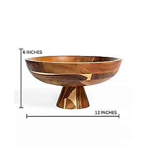 MOXY BARE Wooden Fruit Bowl for Kitchen Counter | Wood Bowl for Décor | Decorative Pedestal Bowl for Dinning Table Centerpiece | Wood Bowl for Coffee Table & Holiday Décor | Acacia Wood