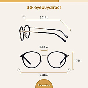 EYEBUYDIRECT Round Blue Light Filtering Glasses for Women and Men, Computer Glasses for Eyestrain Protection, Colman, Large
