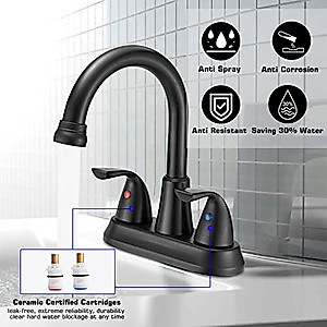 Bathroom Faucets, Faucet for Bathroom Sink 4 Inch 2 Handle Centerset, Bathroom Sink Faucet 3 Hole, Lead-Free, Matte Black Faucets for Bath Vanity Fixtures (Not Include Hot & Cold Water Lines)