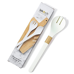LEKOCH Plant Based Salad Servers Reusable Salad Fork and Spoon Set,Microwave and Dishwasher Safe, Utensils for Christmas,Kitchen,Home,Rv and Camping (White)