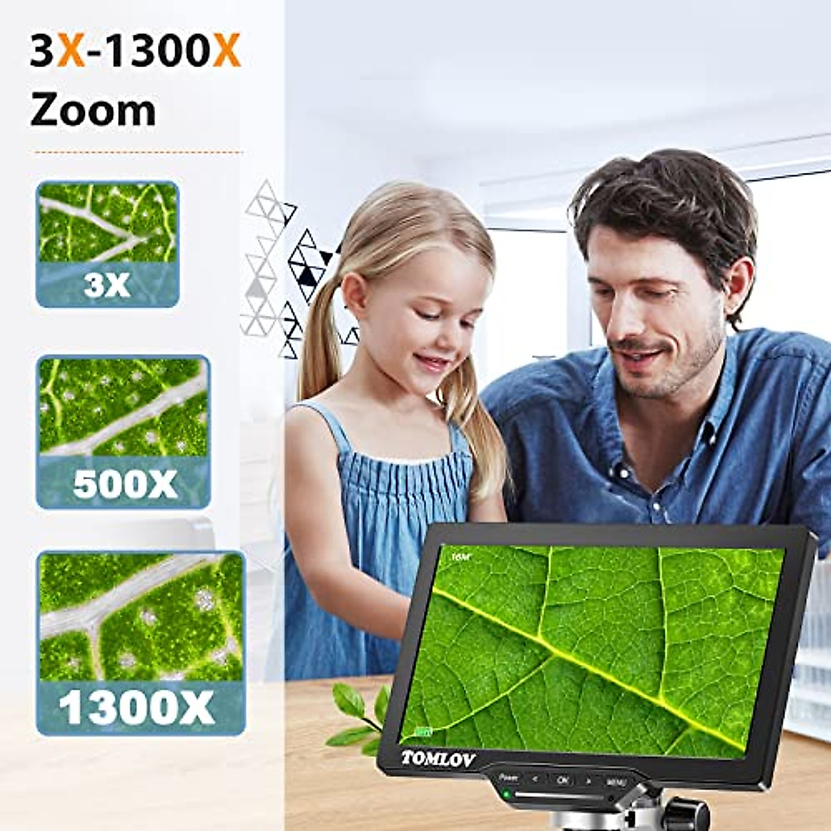 TOMLOV DM201 Pro HDMI Digital Microscope 1200X,10 Inch Stand Included, 7" LCD Digital Microscope,16MP Coin Micro Soldering Microscope with Screen, Windows/Mac OS/TV Compatible,32GB