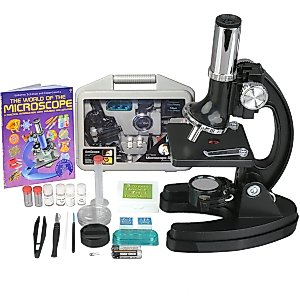 AmScope - 120X-1200X Kids 52 pc Microscope Science Kit + World of The Microscope Book - M30-ABS-KT2-WM - Black
