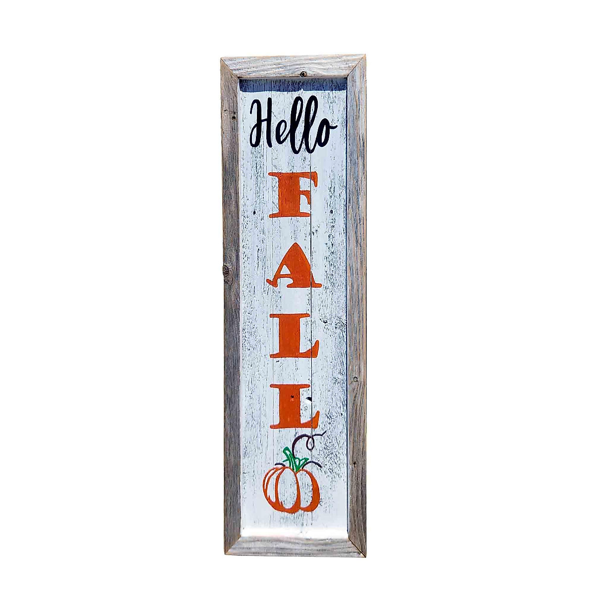 Rockin' Wood Hello Fall Sign for front porch or hanging decor, autumn Thanksgiving sign fall decor, made in the USA with real reclaimed wood, fall harvest decorations (White)