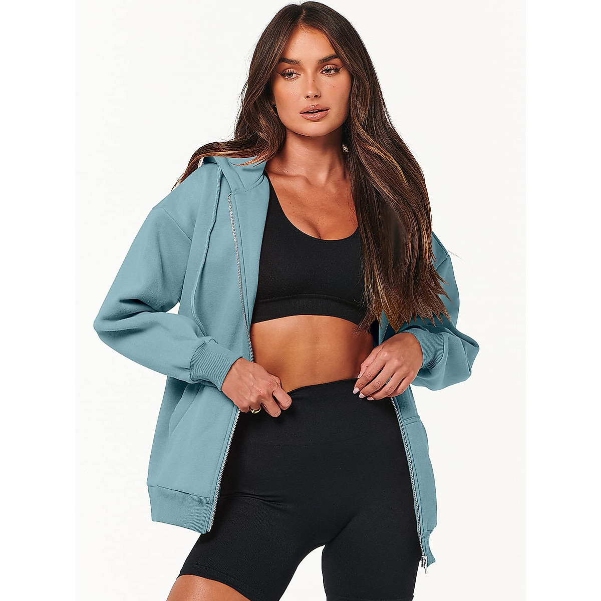 ANRABESS Womens Zip Up Hoodies Long Sleeve Oversized Sweatshirts Fleece Y2K Jacket Pockets 2024 Fall Outfits Fashion Clothes Lake Small