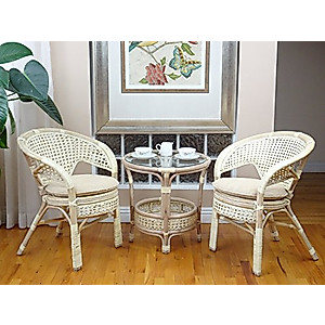 Wickerix Pelangi Handmade Rattan Dining Wicker Chair W/Cushion, White Wash