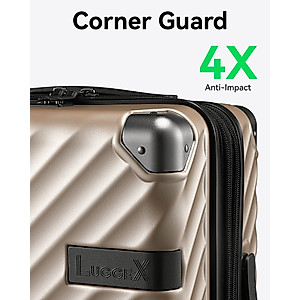 LUGGEX 28 Inch Luggage with Spinner Wheels - 90L Polycarbonate Hardside Expandable Large Suitcase Checked (Champagne, 28 Inch)