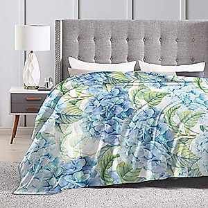 Hydrangea Watercolor Blue Flowers Blanket Throw Blanket Lightweight Microfiber Blankets for Bed Couch Sofa Blanket Quilt 50"X40"