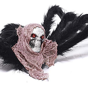 BXT Halloween Outdoor Decorations Large Fairy Spider with Skull Head,19.8x15.8 Inch, Fake Hairy Spider Scary Creepy Props for Indoor and Outdoor Decors,Halloween Party Favor