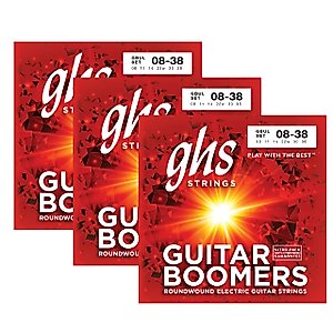 GHS Strings Guitar Boomers, Nickel Plated Electric Guitar Strings, GBUL SET - Ultra Light (.008-.038), 3 Sets of GBUL