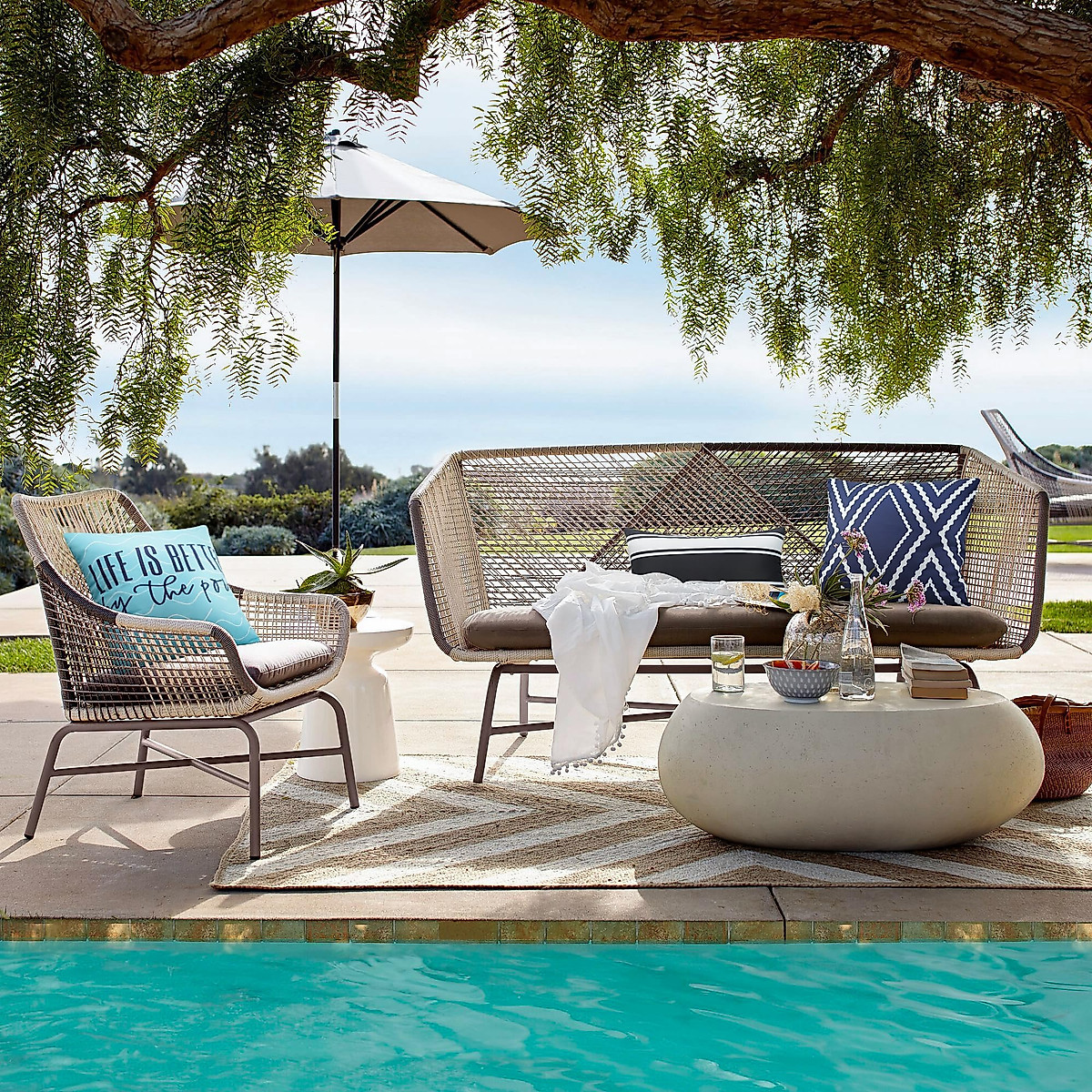 Adabana Blue Outdoor Waterproof Throw Pillow Covers 18x18 Inch Set of 2 Decorative Porch Pillows Cover for Patio Furniture Garden, Life is Better by The Pool