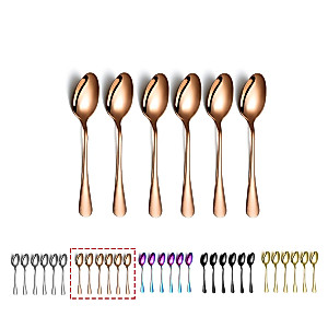 Rose Gold Coffee Spoons, Kyraton 5.5" Espresso Spoons Titanium Plating Copper Tea Spoons, Stainless Steel Small Mini Spoons, Tiny Spoon Set For Parties, Wedding Pack of 6