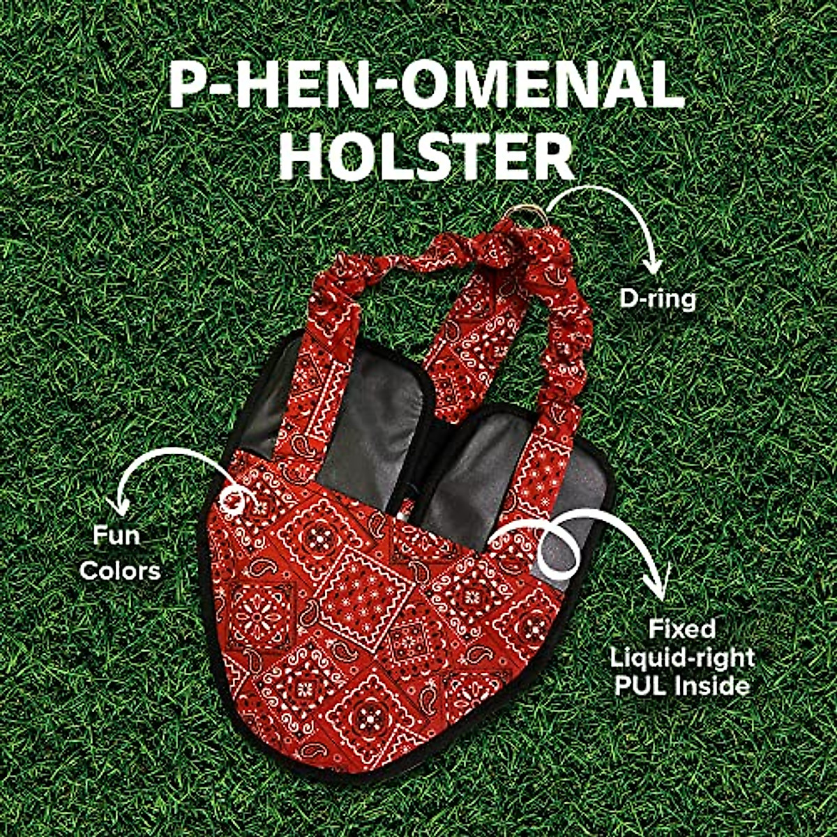 Hen Holster Bird Diaper Harness - Wrap Around for Hens, Roosters, Ducks & Geese, Leak-Proof Bird Diaper with Sewn-in Liner, Secure Hook & Loop Closure - S/M, Red Bandana