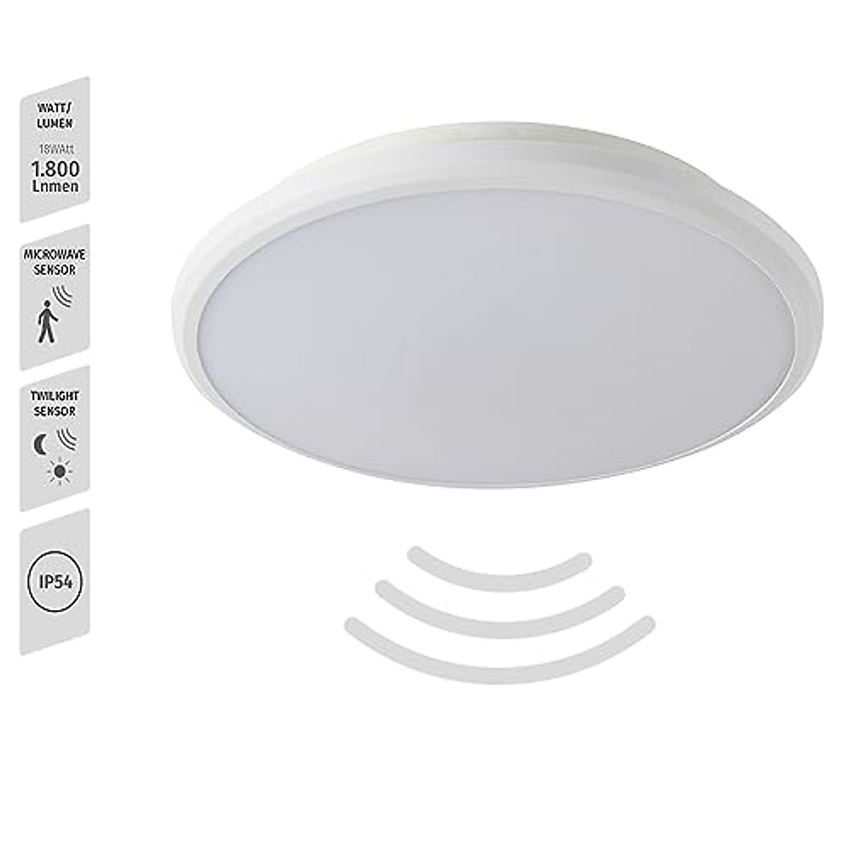 9inch Motion Sensor LED Ceiling Light, 18W 6000K 1800LM Flush Mount Round Lighting Fixture for Indoor/Outdoor IP54 Waterproof for Hallway, Laundry Room, Front Porch, Closet, Stairway, Basement (White)