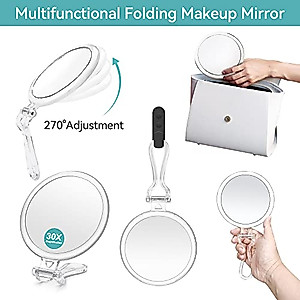 B Beauty Planet 30X Magnifying Mirror, Two Sided Mirror, 30X/1X Magnification, Folding Makeup Mirror with Handheld/Stand,Use for Makeup Application, Tweezing, and Blackhead/Blemish Removal. 5IN.