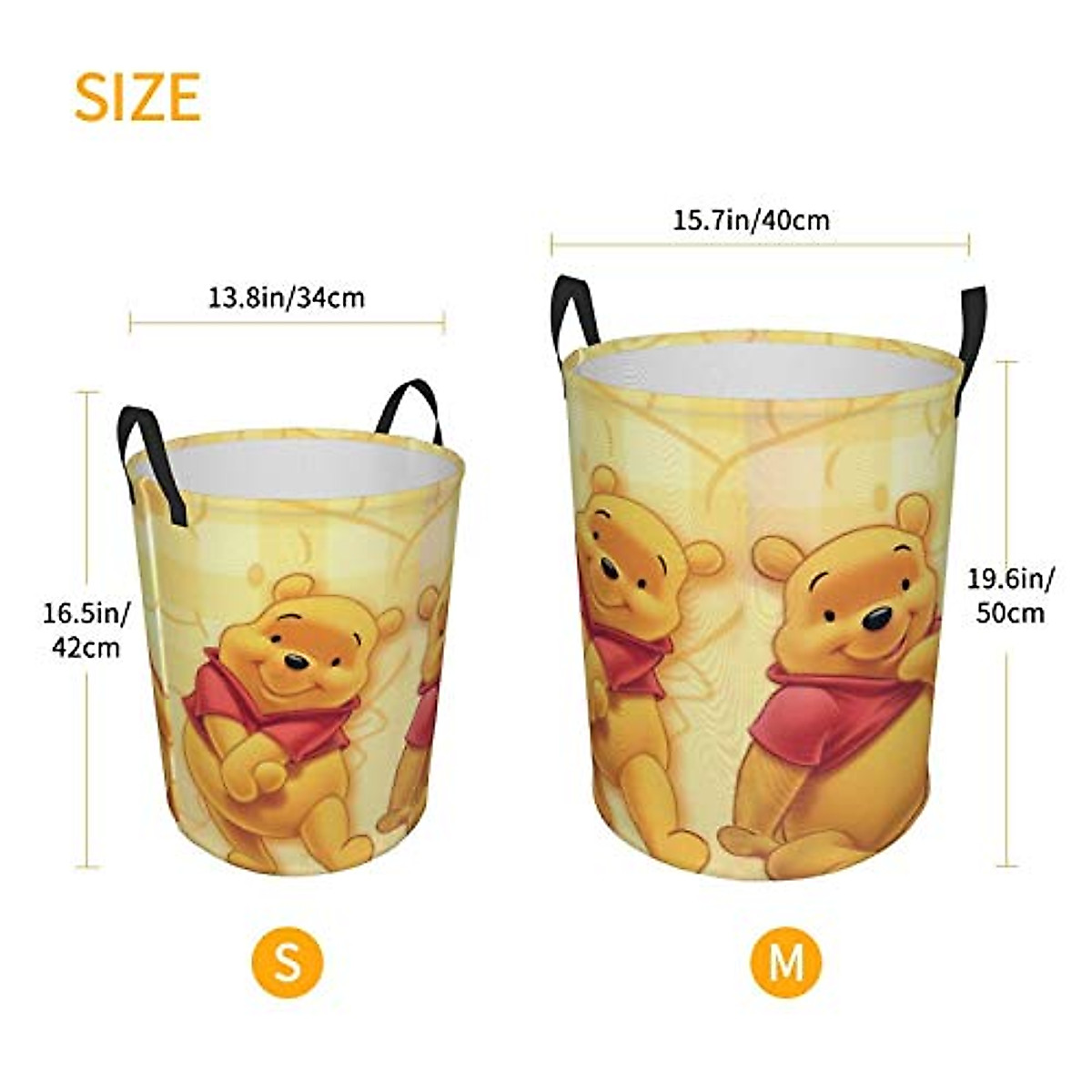 W-innie P-ooh Cartoon Circular Hamper Dirty Clothes Handles Basket for Storage Organizer Storage Bin,Kids Room,Home Organizer,Nursery Storage,Baby Hamper,Durable With Printing