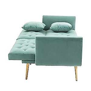 Kootlena Contemporary 65 inch Sectional Sofa, Velvet Sleeper Sofa, Modern Futon Sofa Bed, Reversible Loveseat Sofa with Rose Gold Metal Feet, Accent Sofa Bed Couches for Living Room Bedroom (Mint)